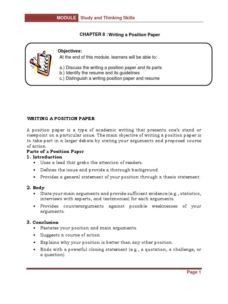CHAPTER 8 Writing A Position Paper | PDF