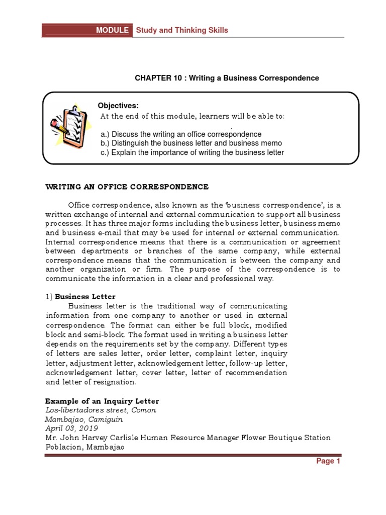 CHAPTER 10 Writing A Business Correspondence | PDF