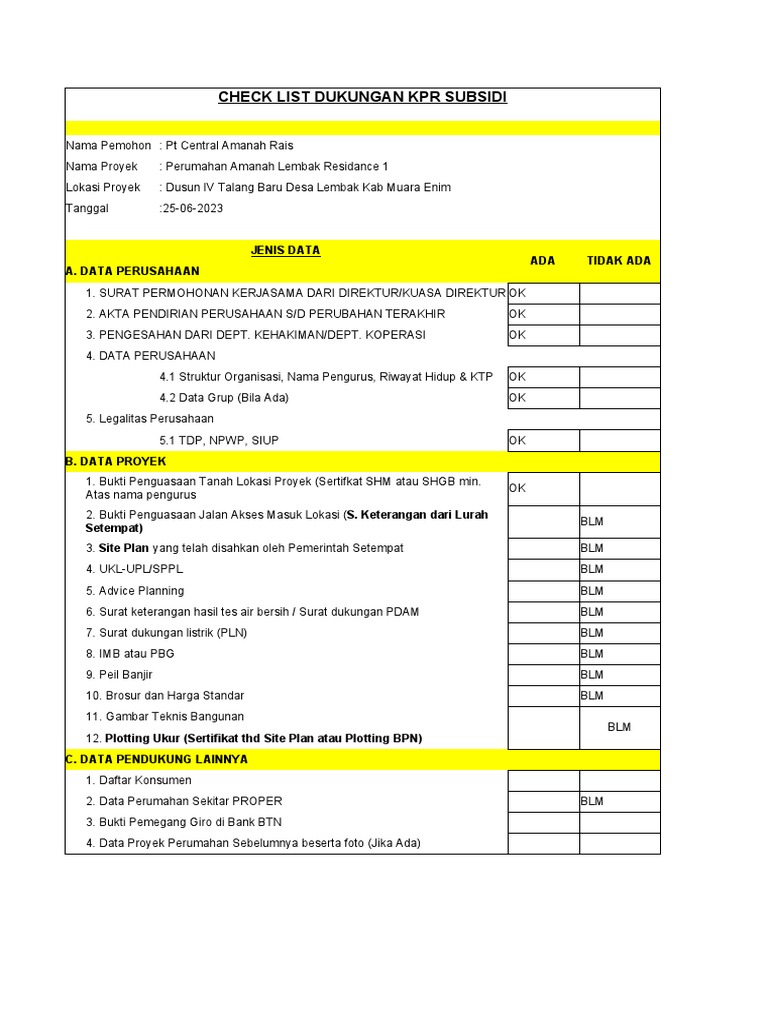 Checklist Dukungan KPR | PDF