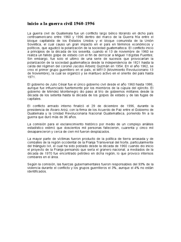 Guerra Civil Guatemala 1960-1996 | PDF | Guatemala | Relaciones ...