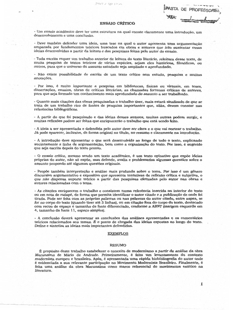 Texto Extra - Ensaio Crítico | PDF
