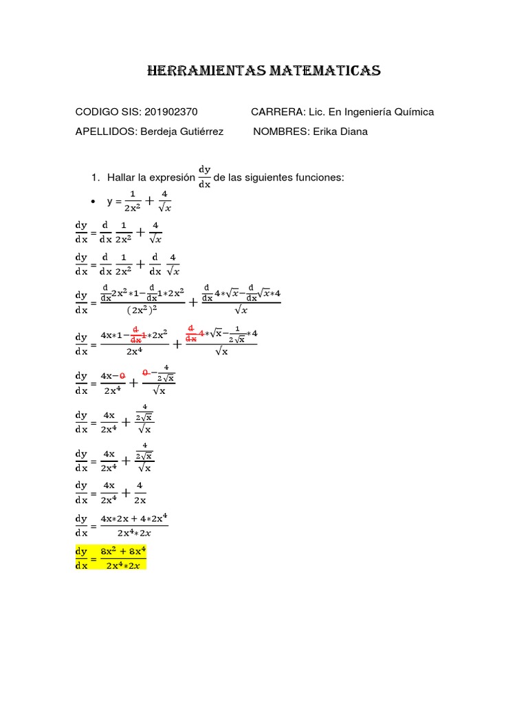 HERRAMIENTAS MATEMATICAS Ejercicios | PDF