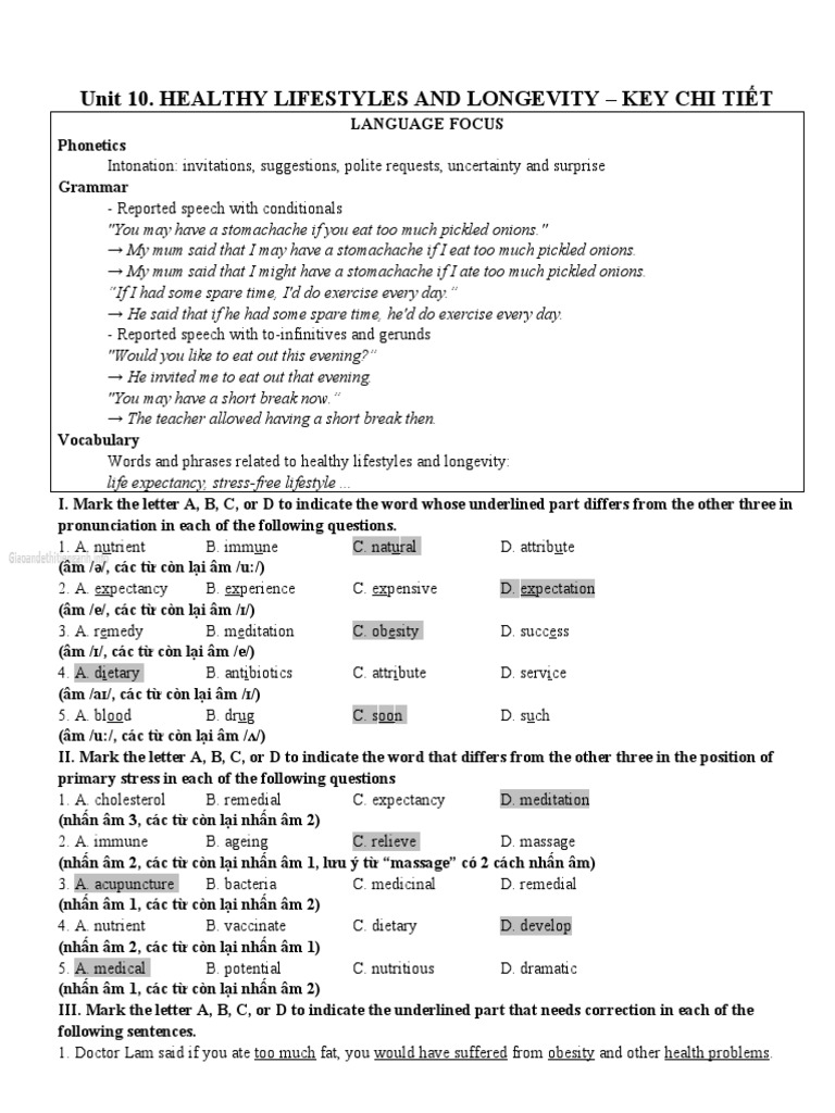 Unit 10 - KEY Chi Tiết | PDF