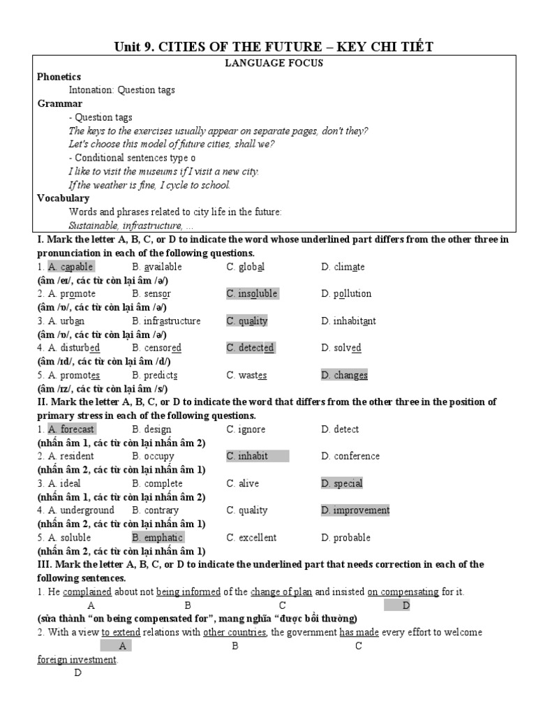Unit 9 - KEY chi tiết | PDF