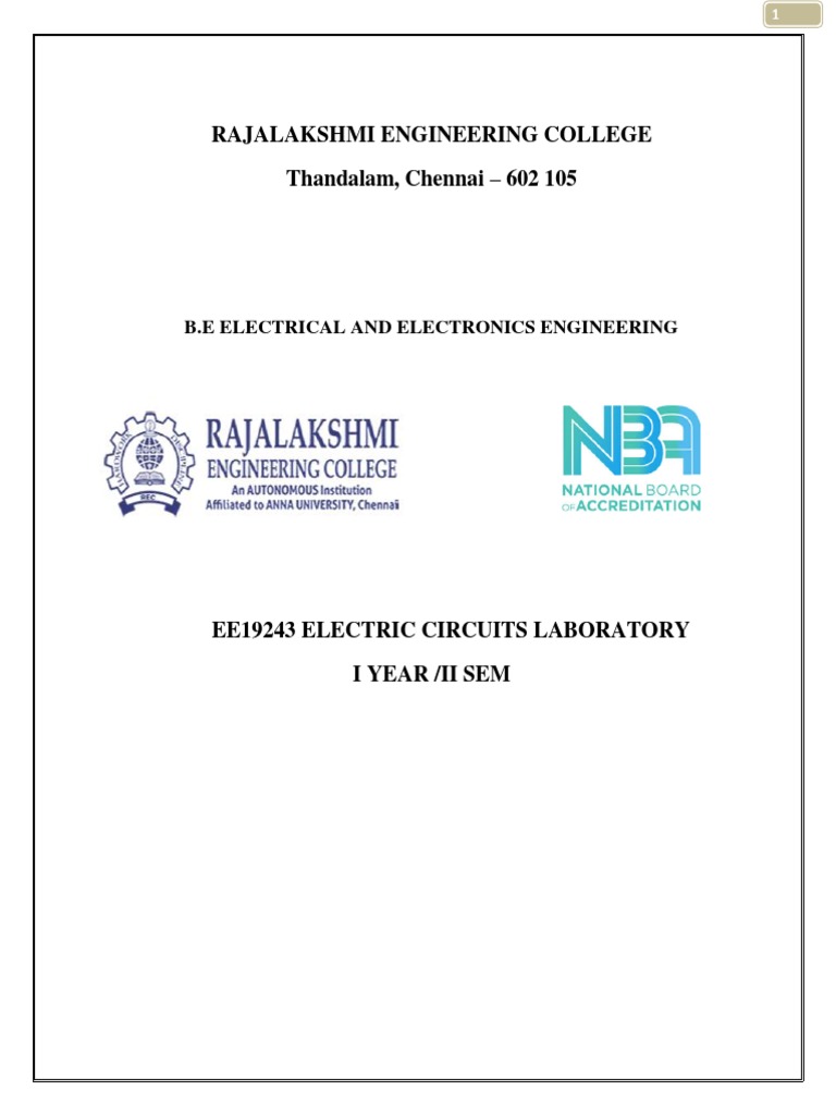 Ee19243 Electric Circuits Lab Final | PDF | Engineering | Electrical Network