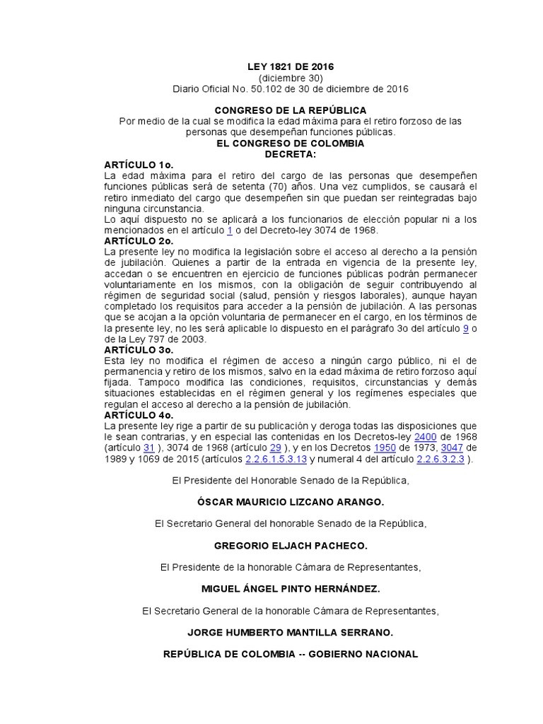 Ley 1821 de 2016 Colombia | PDF