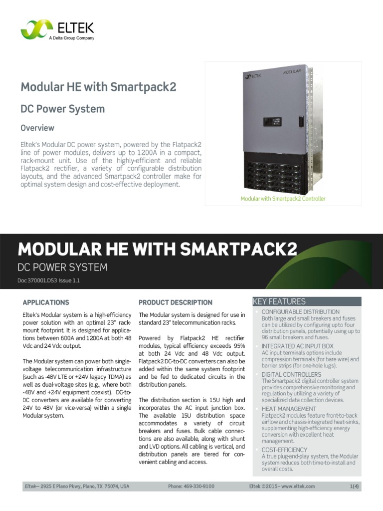Eltek Modular Systems With Smartpack2 Data Sheet | PDF