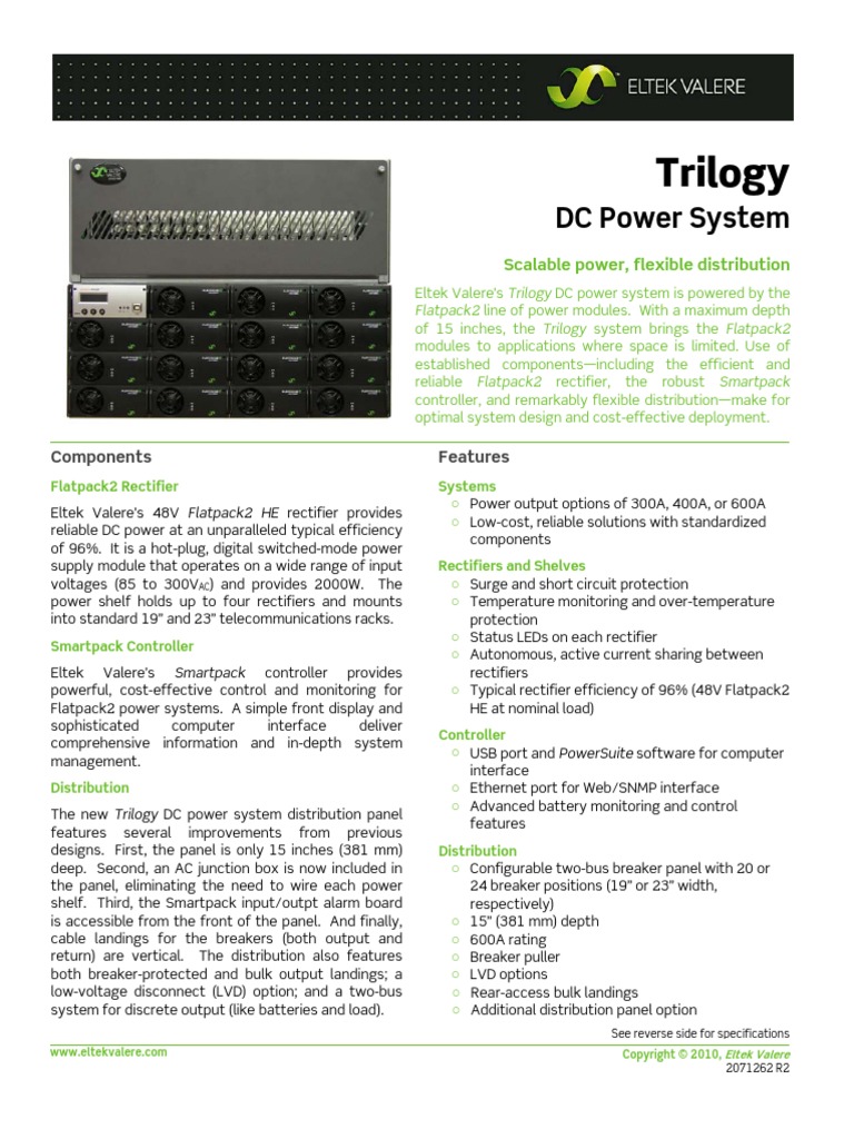 Eltek Trilogy DC Power System | PDF | Rectifier | Power (Physics)