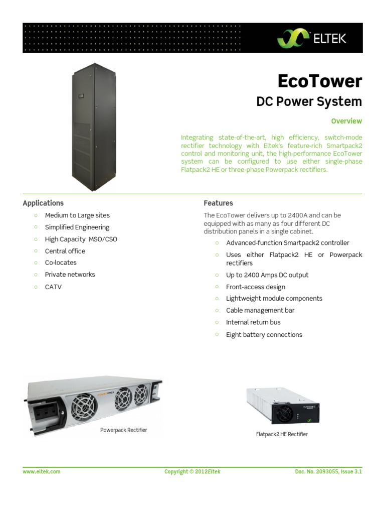Eltek EcoTower Systems Data Sheet | PDF | Rectifier | Alternating Current