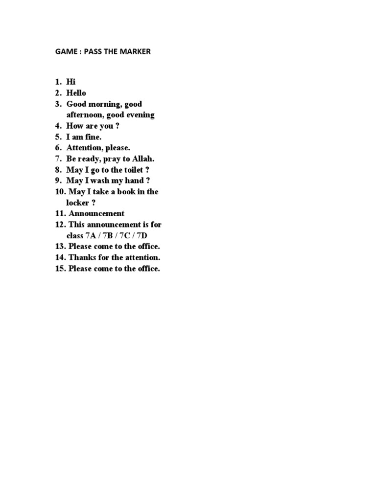 Game Pass the Marker | PDF