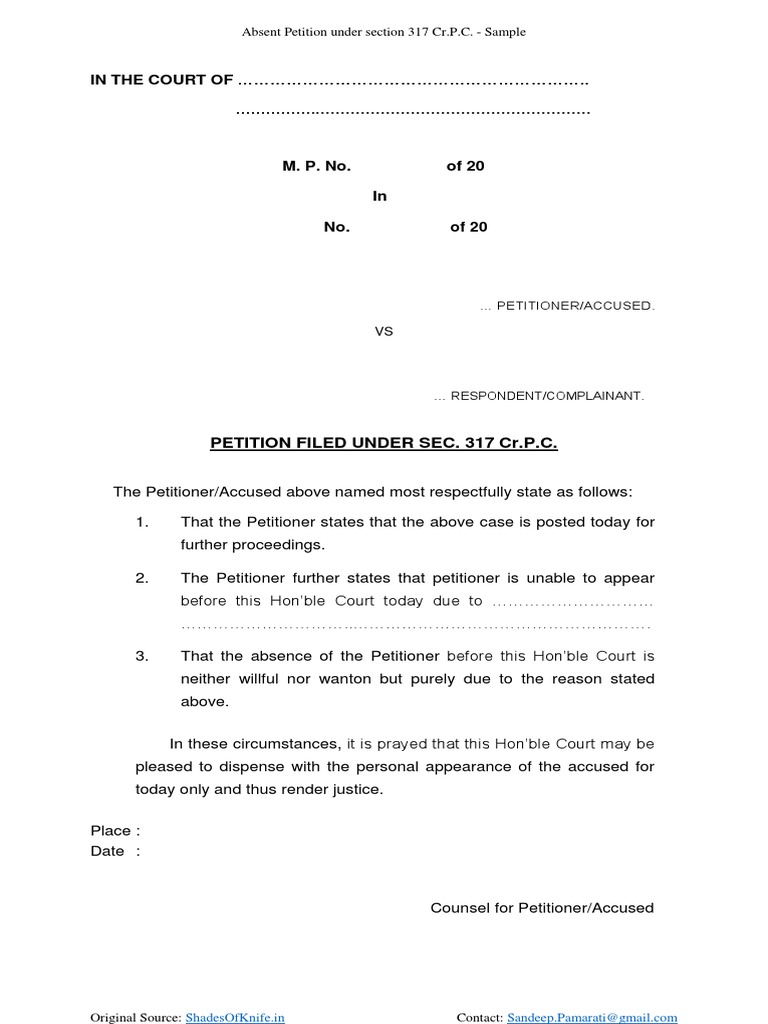 Format of 317 CRPC Petition Sample | PDF