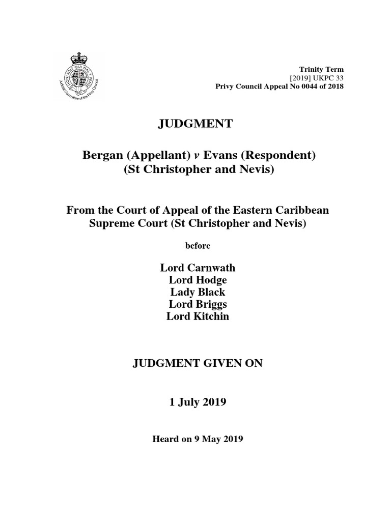 Bergan V Evans JCPC 2018 0044 Judgment | PDF | Witness | Expert Witness