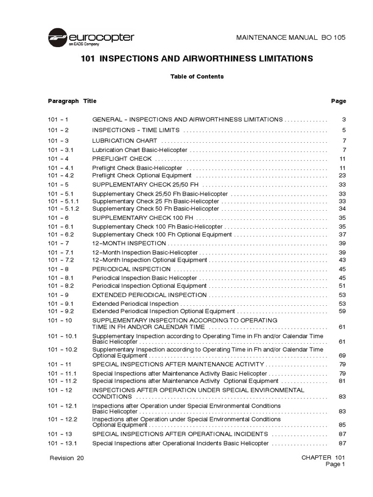101 Inspections and Airworthiness Limitations: Maintenance Manual Bo ...
