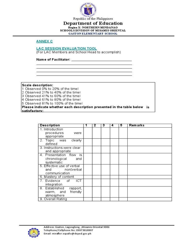 Annex C Evaluation Tool | PDF | Educational Technology | Human Communication