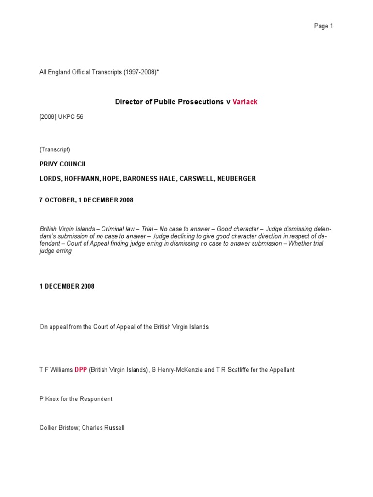 Director of Public Prosecutions V Varlack - 2009 | PDF