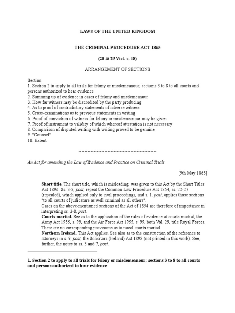 Criminal Procedure Act UK | PDF | Evidence (Law) | Judiciaries