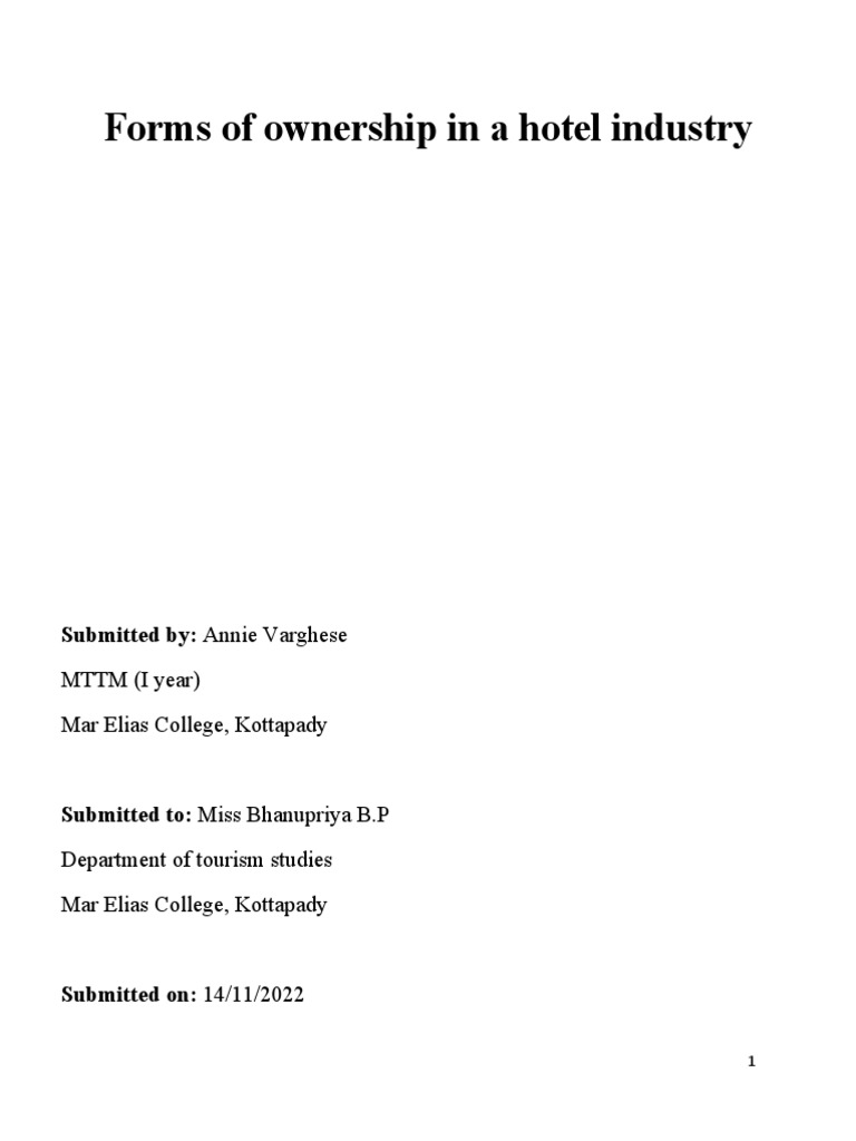 Forms of Ownership in A Hotel Industry | PDF | Franchising | Hotel
