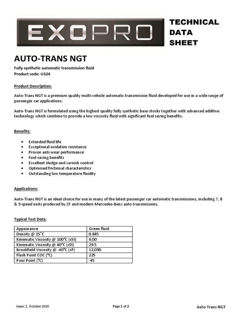 U324 Exopro Auto Trans NGT Tds | PDF | Automatic Transmission | Motor ...