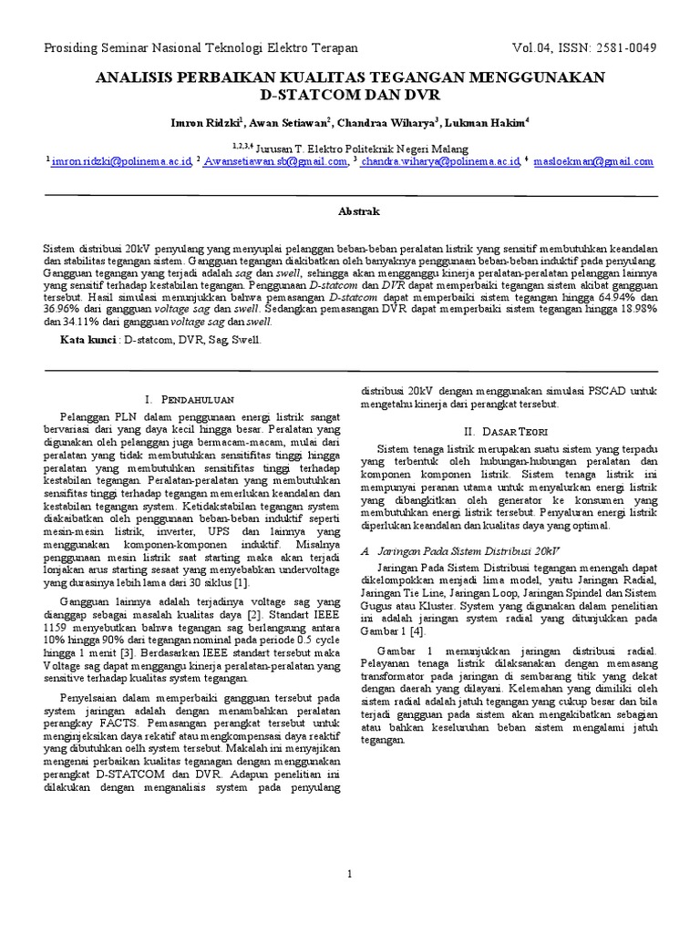 Analisis Perbaikan Kualitas Tegangan Menggunakan D-Statcom Dan DVR | PDF