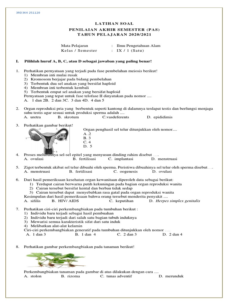 Latihan Soal Pas Kelas 9 Semester 1 1 | PDF