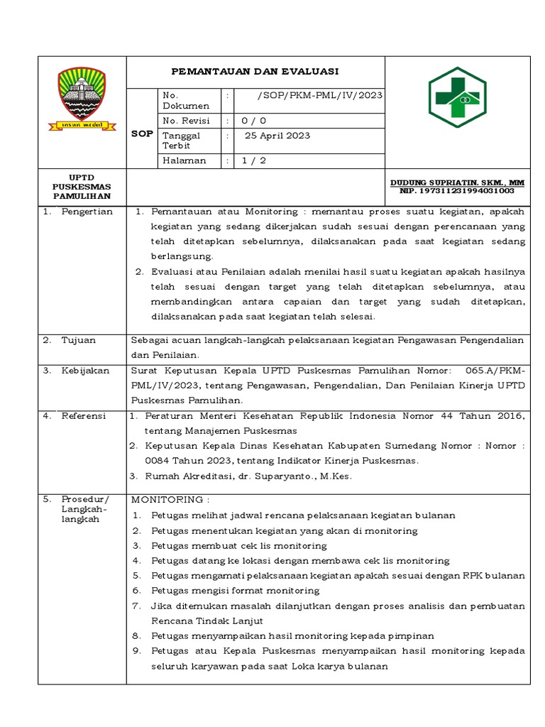 SOP MONITORING DAN EVALUASI | PDF