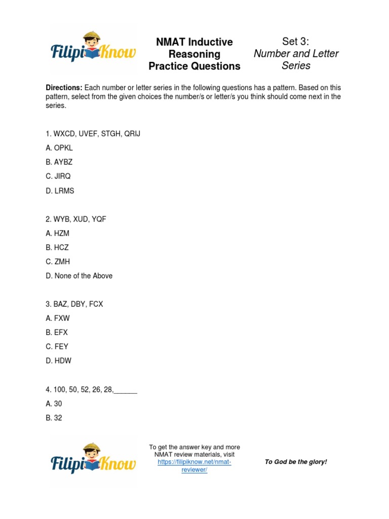 NMAT Inductive Reasoning Practice Set 3 | PDF