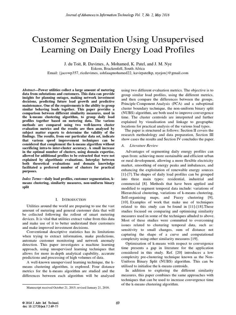 Customer Segmentation Using Unsupervised Learning On Daily Energy Load Profiles | PDF | Cluster ...