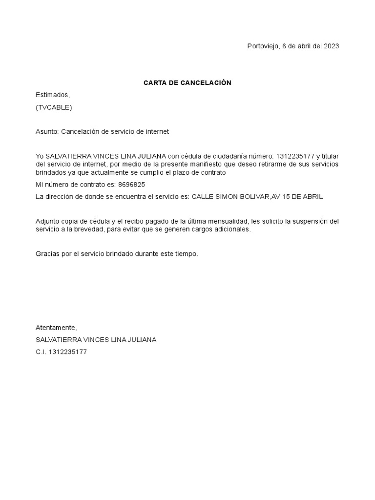 Carta de Cancelacion | PDF