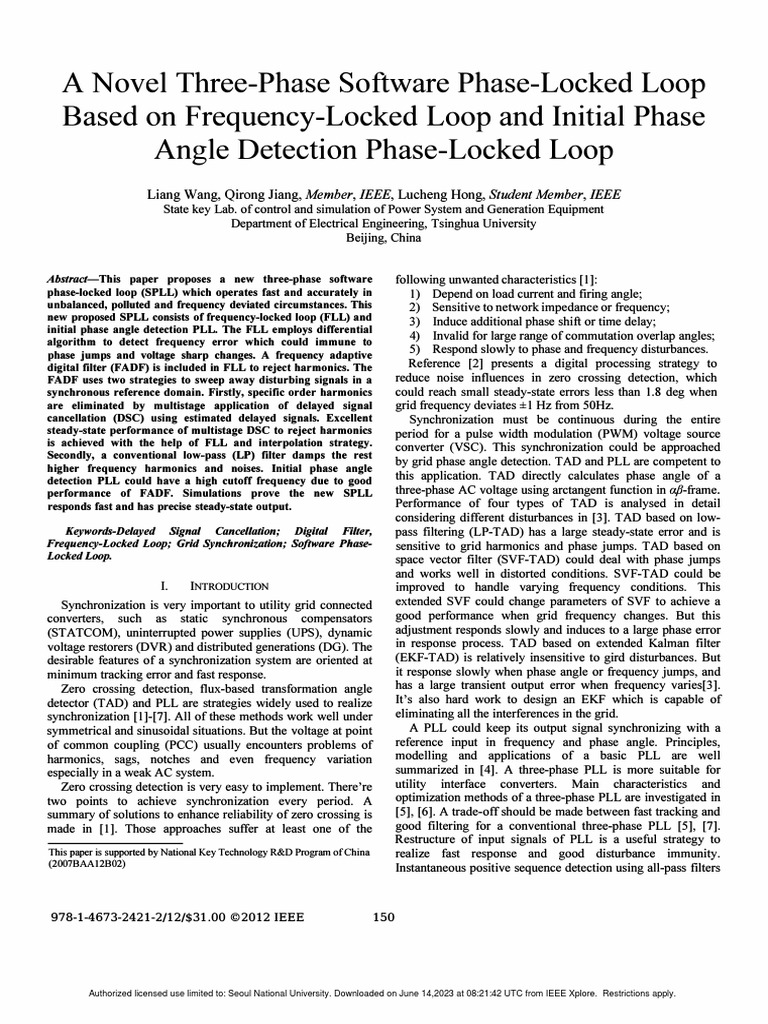 A Novel Three-Phase Software Phase-Locked Loop Based On Frequency-Locked Loop and Initial Phase ...