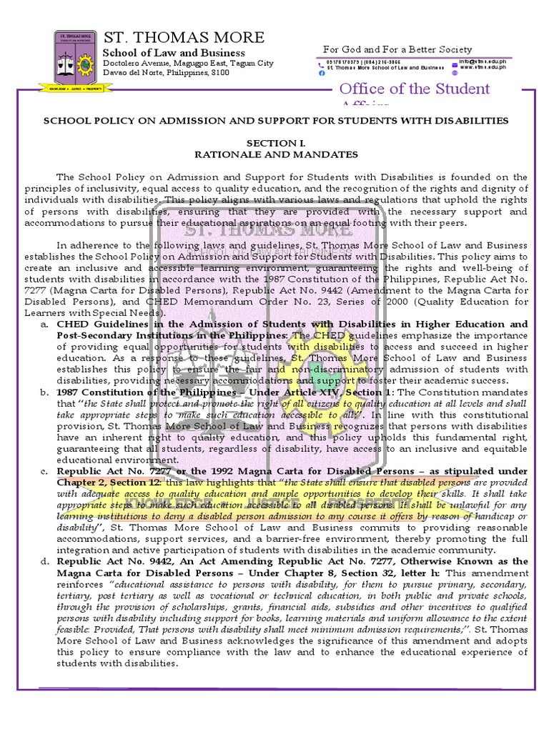 School Policy On Students With Disabilities | PDF