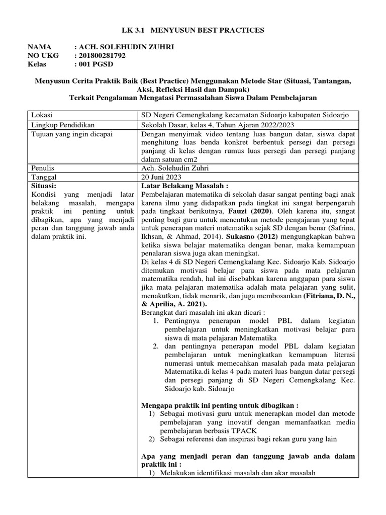 Best Practice PPG Tahun 2023 Dengan Metode STAR | PDF