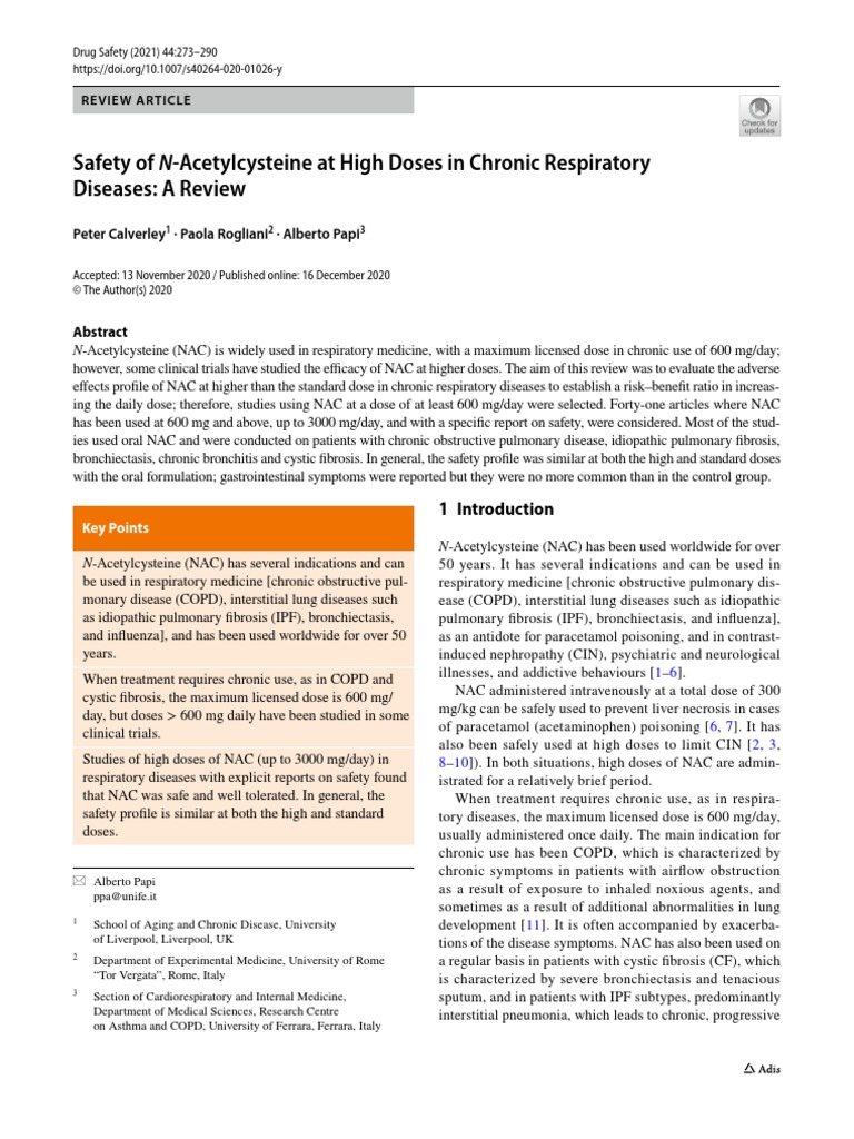 Safety of N Acetylcysteine at High Doses in Chronic Respiratory ...
