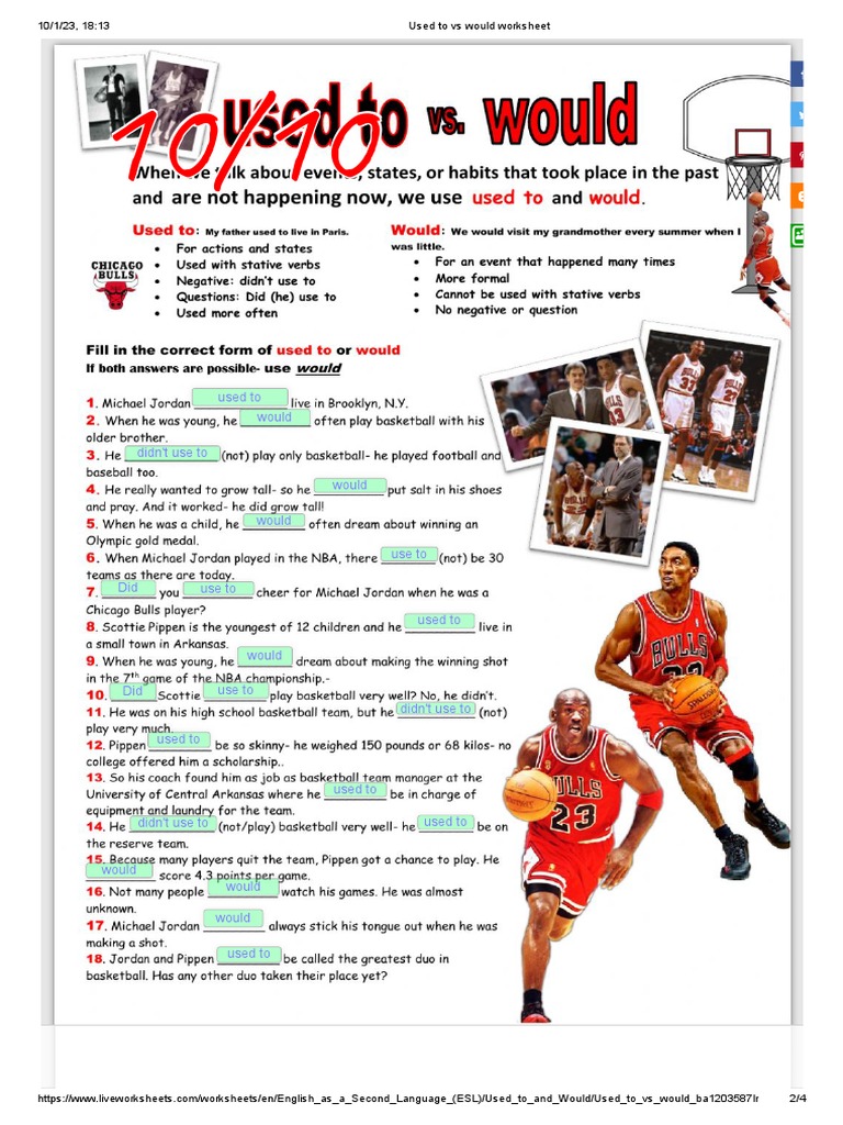 Used To Vs Would Worksheet | PDF