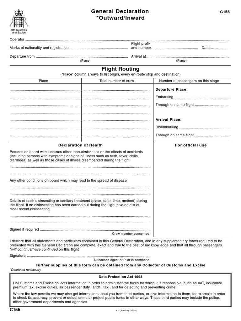 General Declaration Outward/Inward: Departure Place | PDF | Customs ...