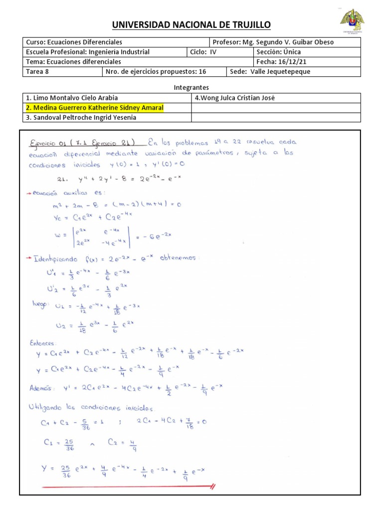 Tarea 08 Ecuaciones Diferenciales | PDF