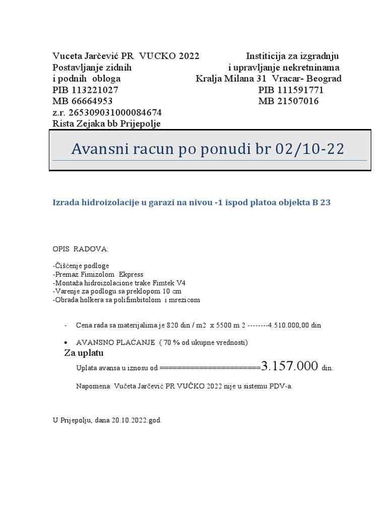 Avansni Racun b23 | PDF