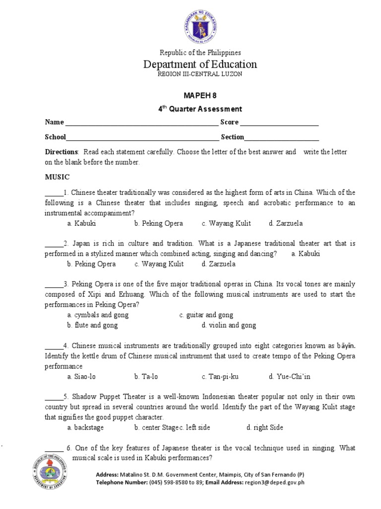 G8-ASSESSMENT-Q4-final With Names | PDF | Smoking | Theatre