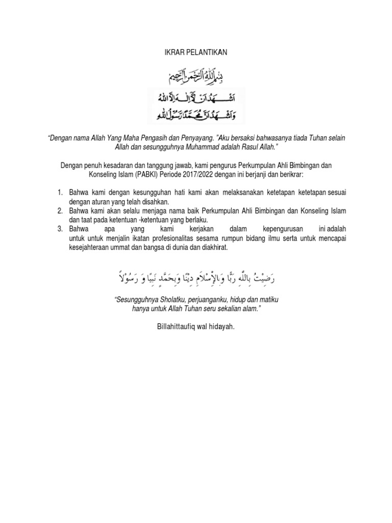 Ikrar Pelantikan Pengurus Pusat PABKI | PDF Ikrar Pelantikan Pengurus Pusat PABKI | PDF