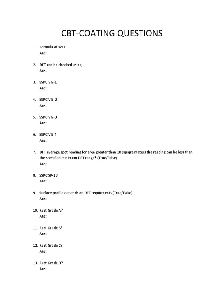Coating CBT Questions | PDF