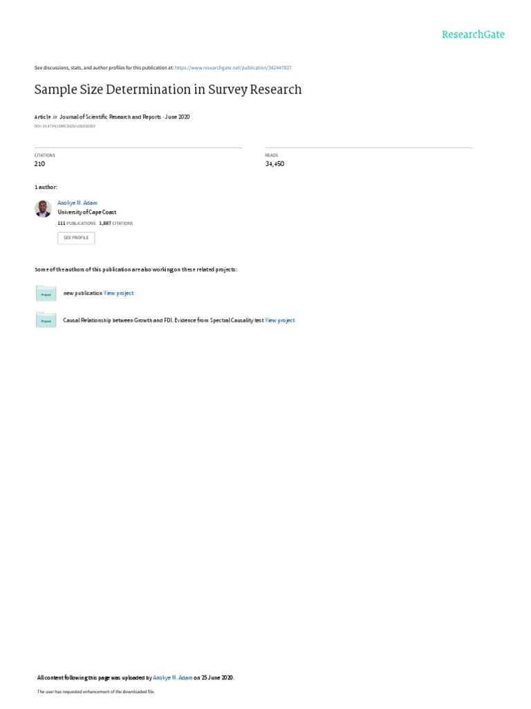 Sample Size Determination For Research Pdf Sample Size Determination Standard Deviation