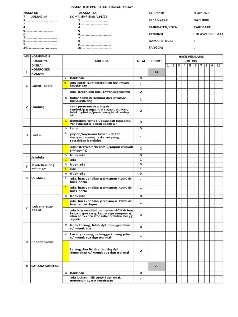 Formulir Rumah Sehat | PDF