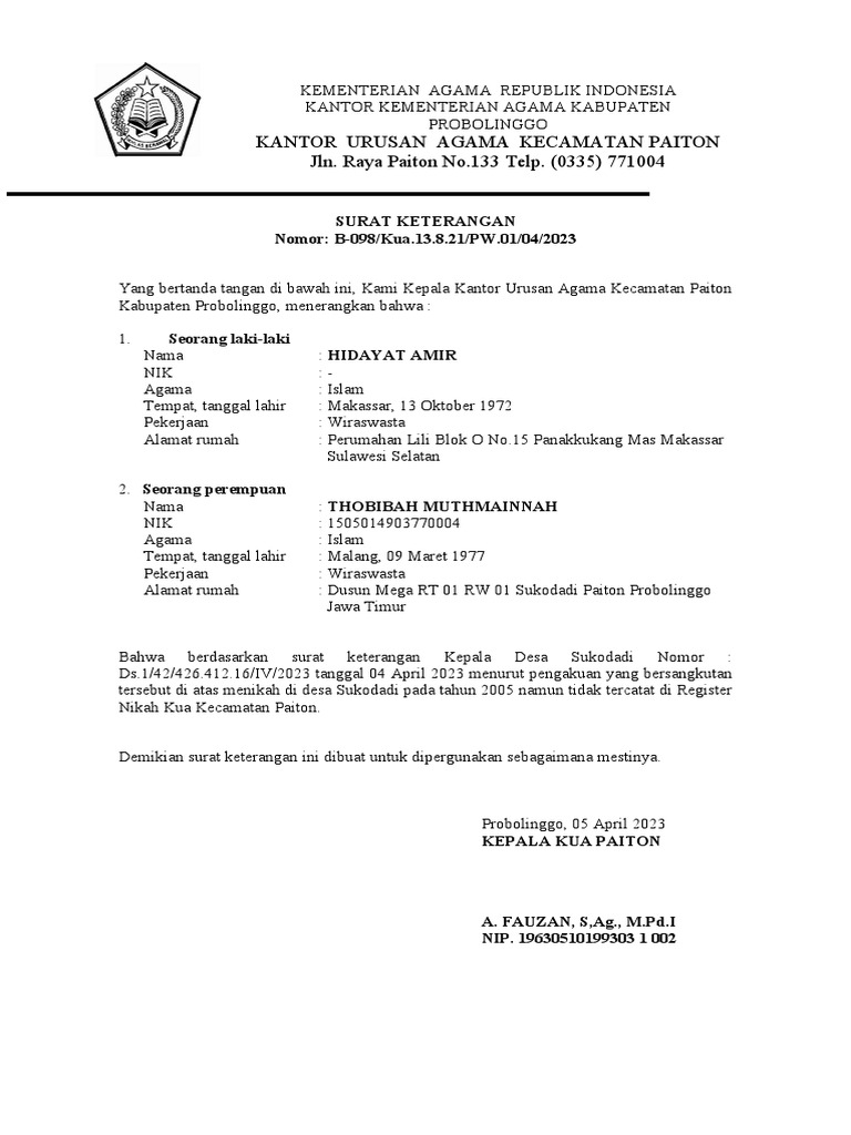 Surat Keterangan Isbat Nikah | PDF