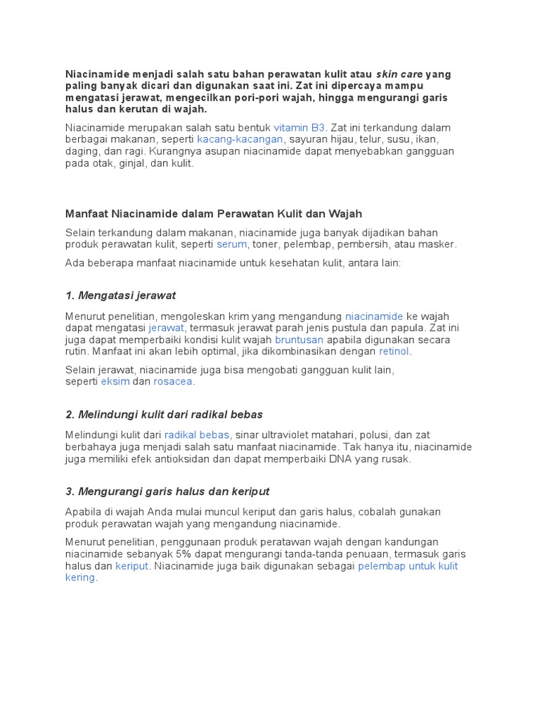 Manfaat Niacinamide untuk Kulit Wajah | PDF | Kesehatan Holistik