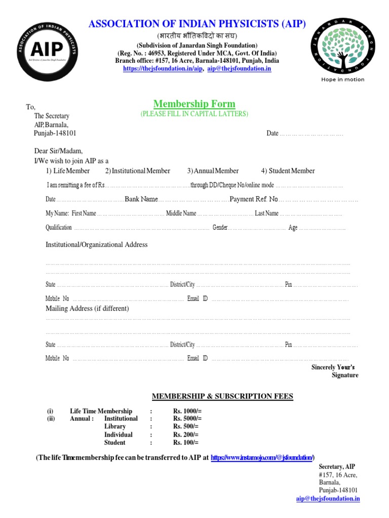 AIP_Membership_form_2023 | PDF