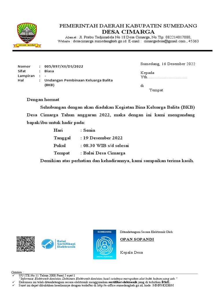 Undangan Pembinaan BKB | PDF