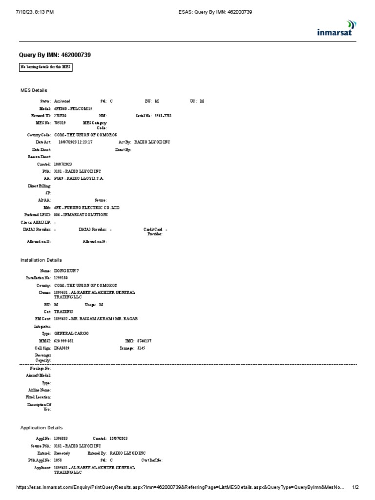 ESAS - Query by IMN - 462000739 | PDF | Transport | Aviation