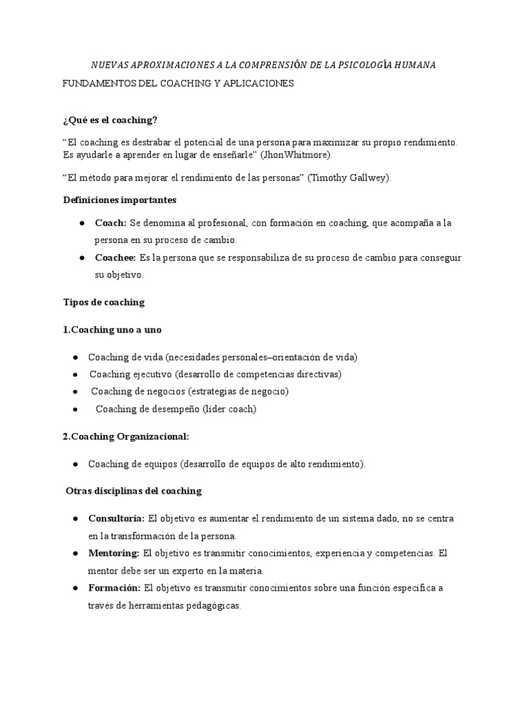 Fundamentos del Coaching y PNL | PDF | Sicología | Psicologia POSITIVA