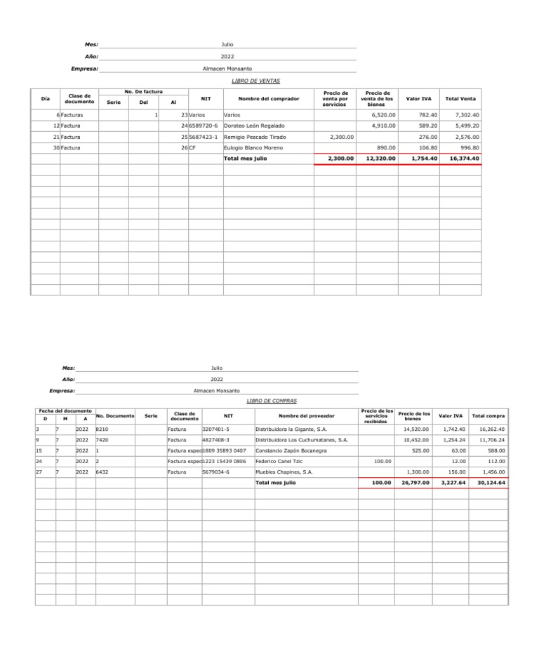 Ventas y Compras Julio 2022 Monsanto | PDF | Factura | Contabilidad