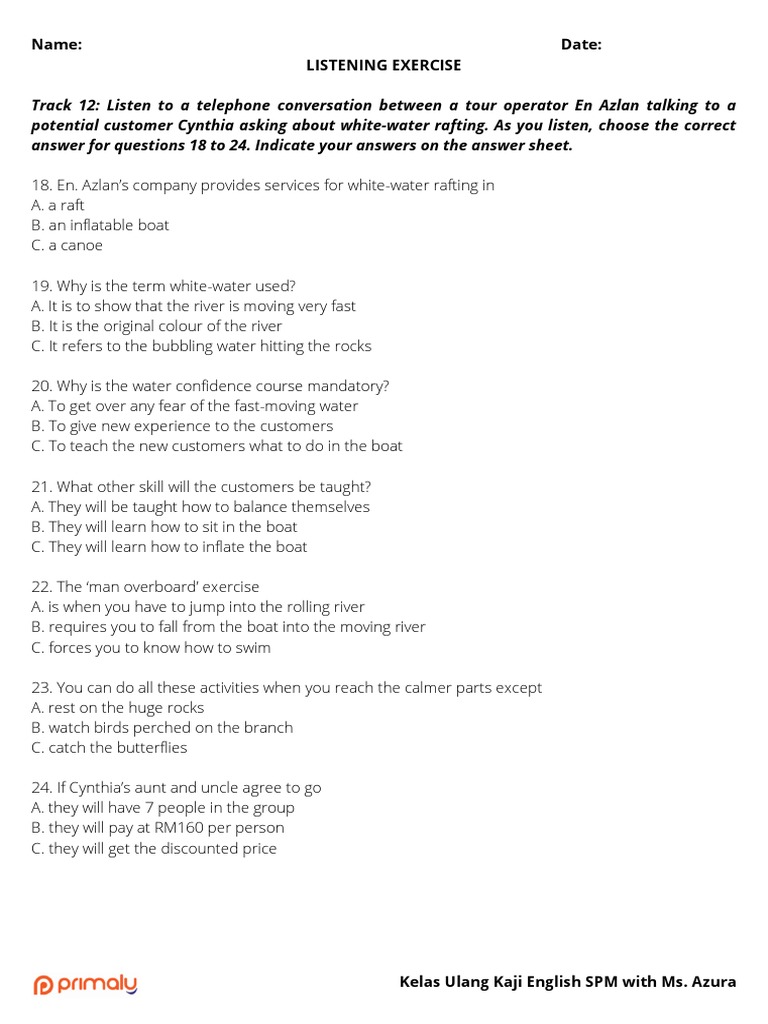 Listening Exercise SPM | PDF