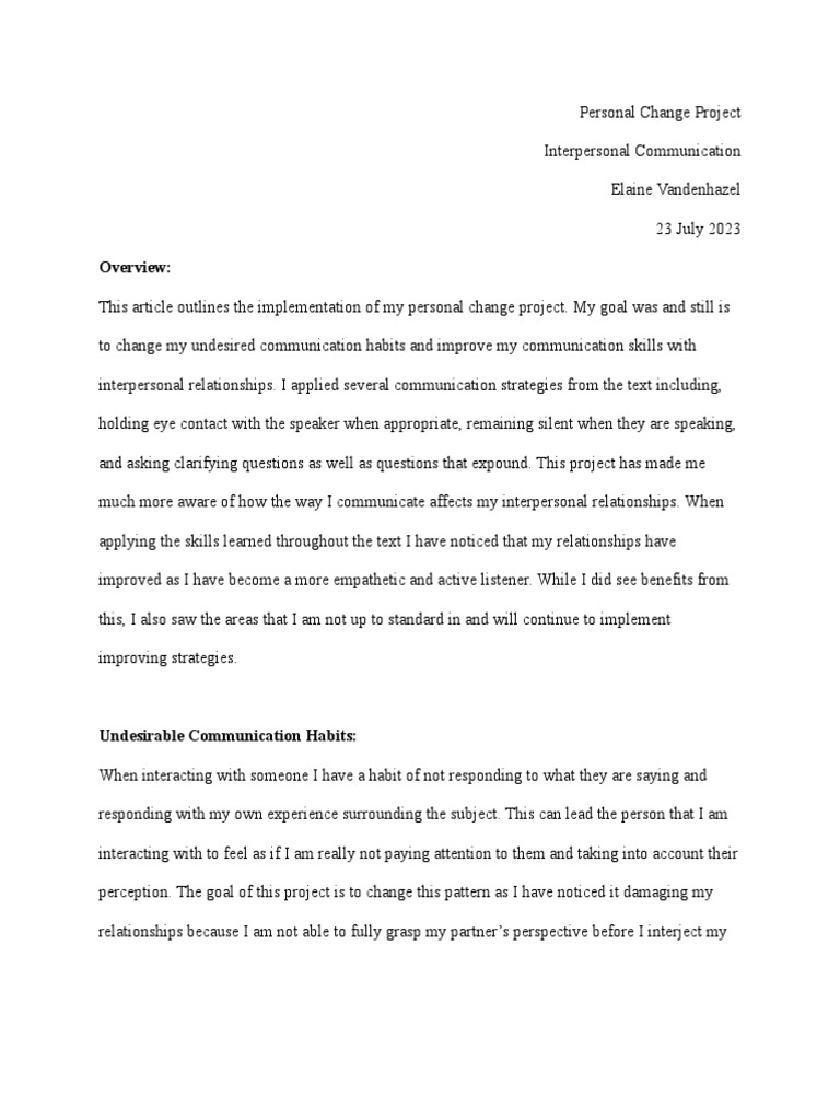 Personal Change Project | PDF